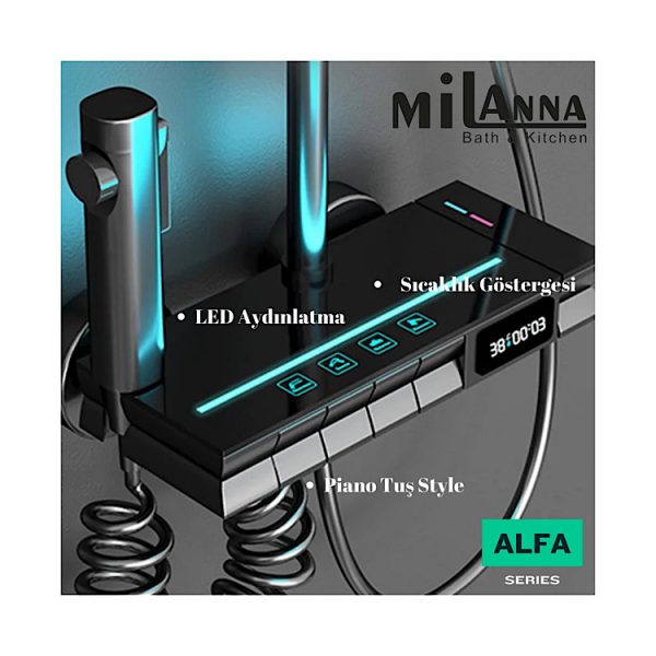 Milanna Alfa Digital Piano Tuşlu Komple Duş Sistemi